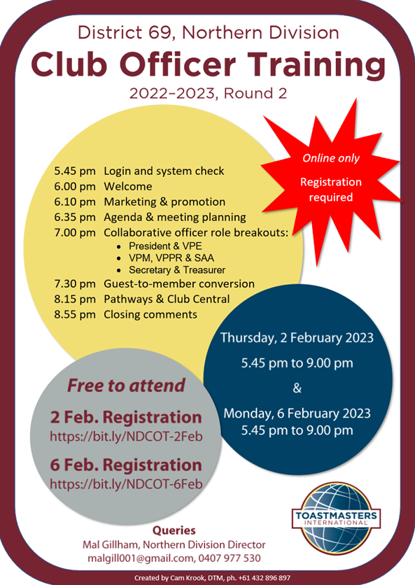 Northern Division Club Officer Training - Toastmasters District 69